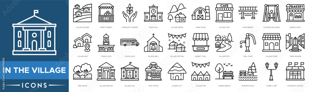 In The Village icon. Village Square, Street Market, Community Garden ...