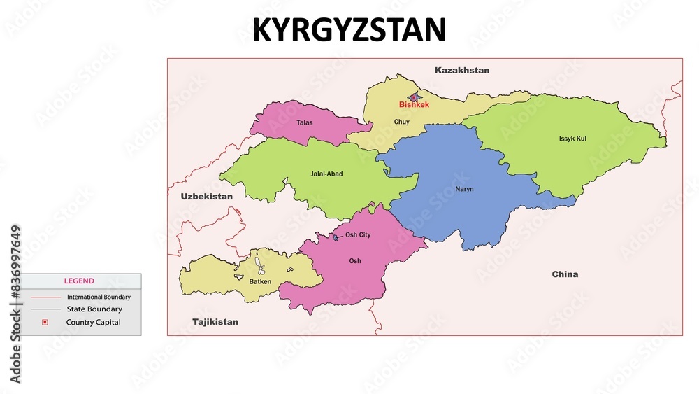 Kyrgyzstan Map. State and district map of KYRGYZSTAN. Political map of ...