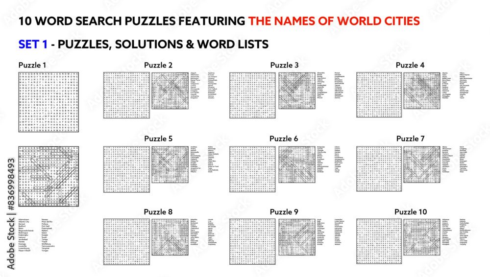 Educational Word Search Puzzles Featuring Names of World Cities for ...