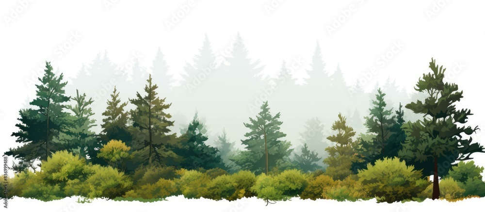 Cutout tree line Row of green trees and shrubs in summer isolated on ...