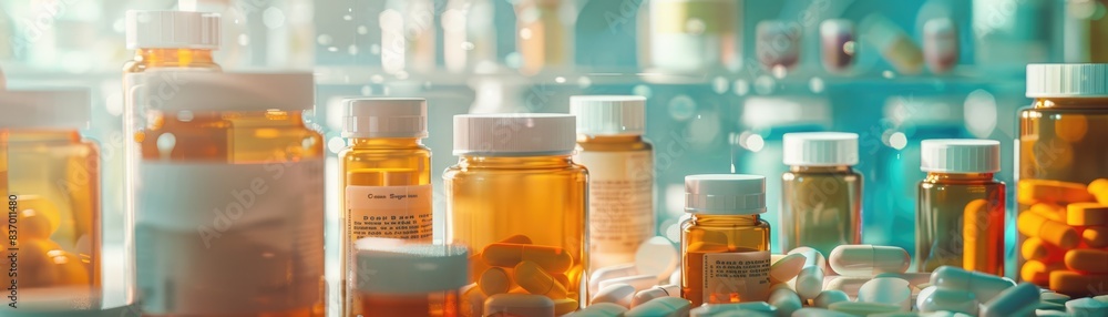 Medicine bottles and packaging, underlining the variety of ...