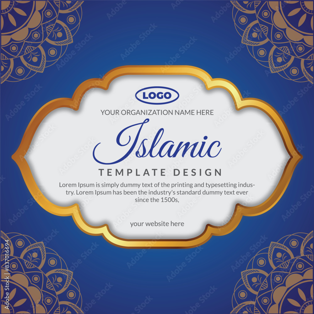 Islamic poster design template and luxury golden Islamic frame Stock ...