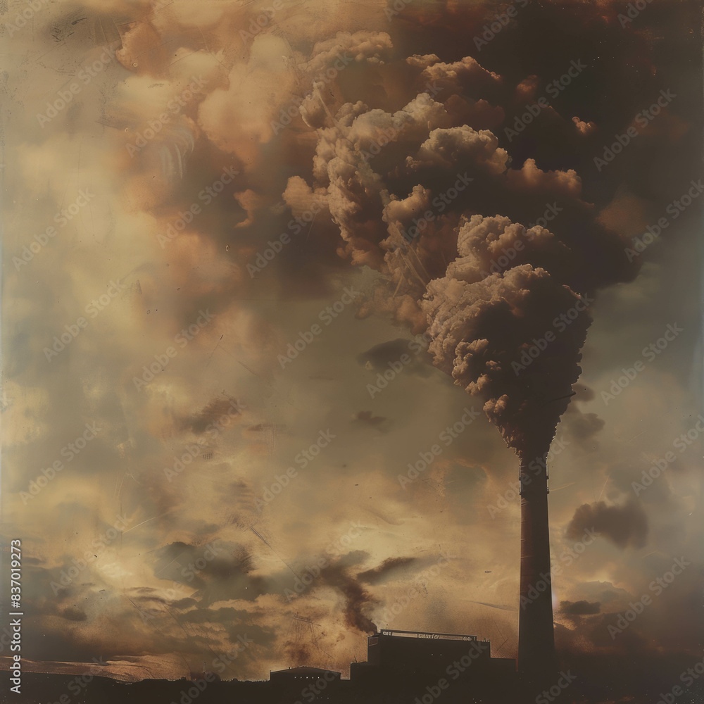 Industrial factory chimneys emit thick smoke and gases. Showing the ...