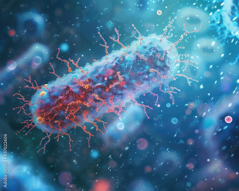 Bacterial cell with DNA and ribosomes, focus on, cellular biology ...