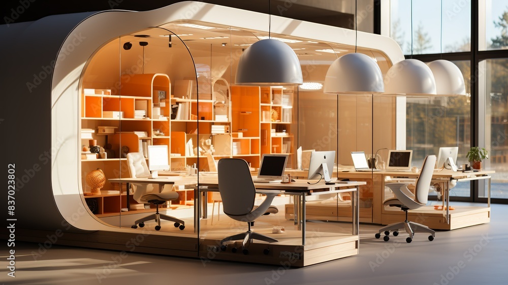 A collaborative coworking space with modular furniture, movable ...