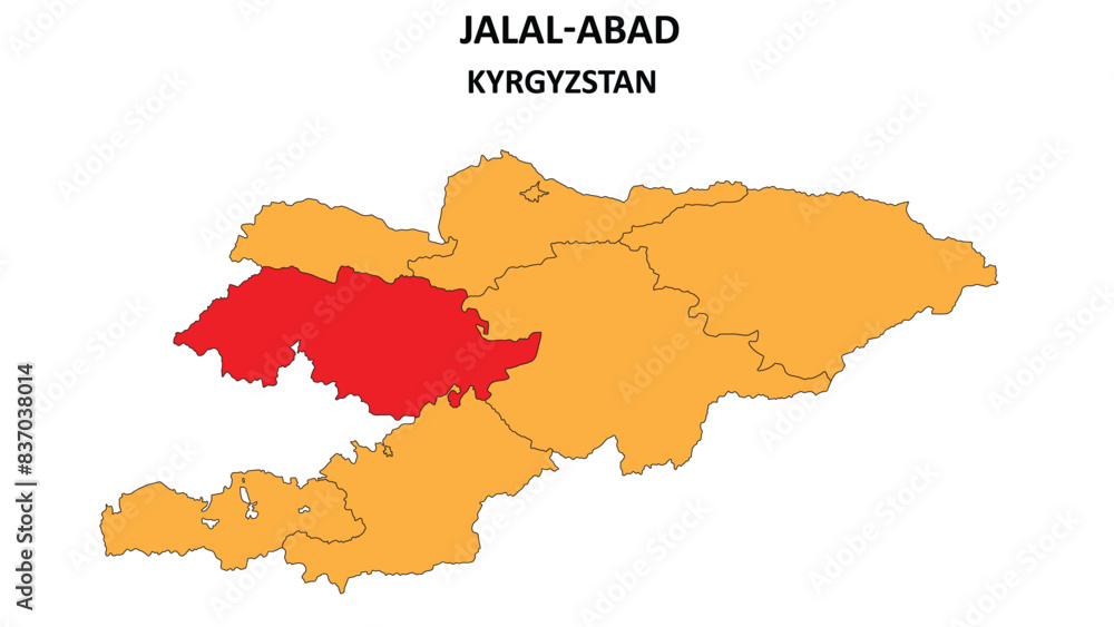 Jalal-Abad Map in Kyrgyzstan. Vector Map of Kyrgyzstan. Regions map of ...