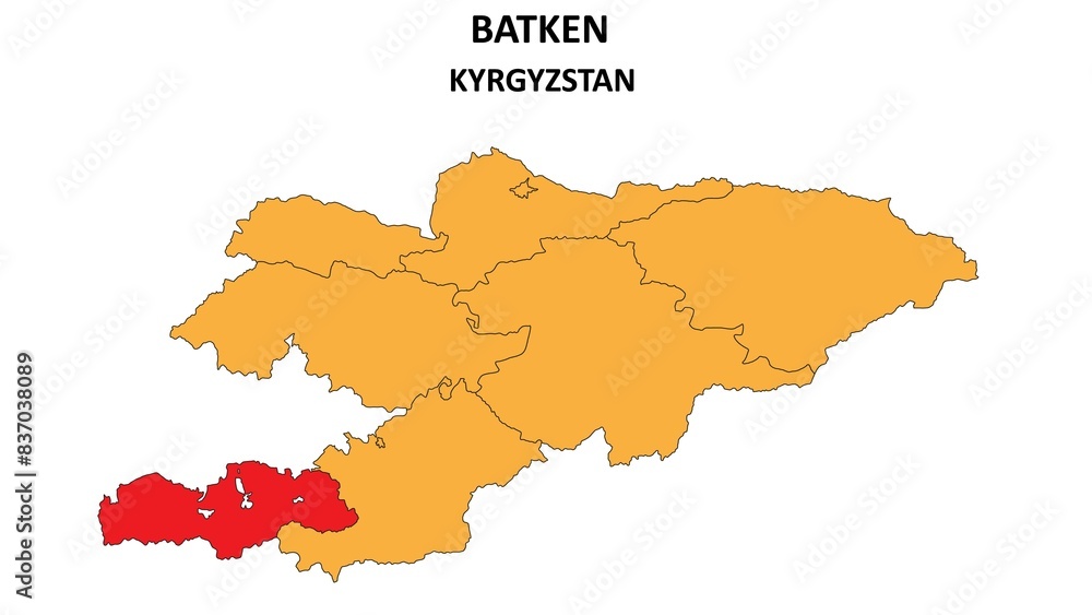 Batken Map in Kyrgyzstan. Vector Map of Kyrgyzstan. Regions map of ...