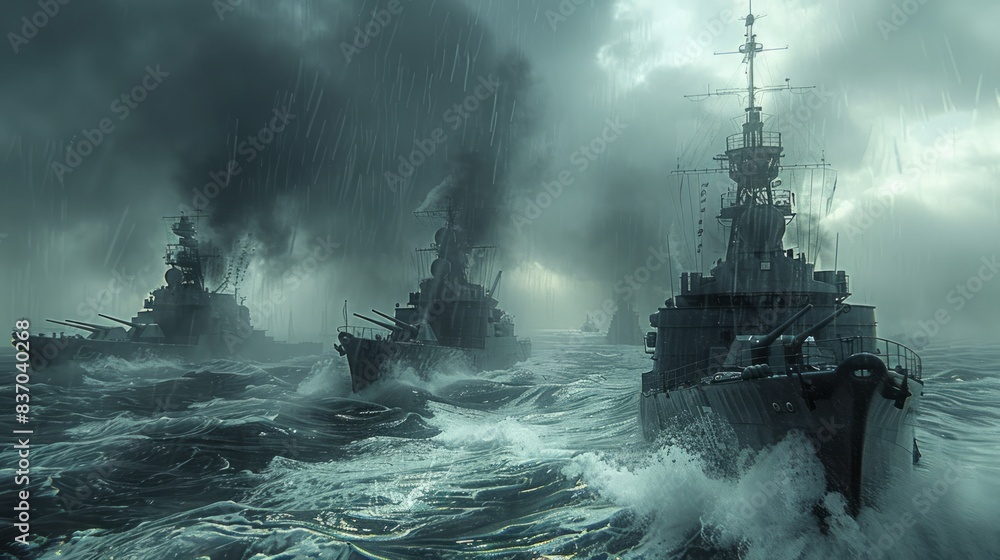 Naval vessels in a naval battle simulation, showcasing the naval ...