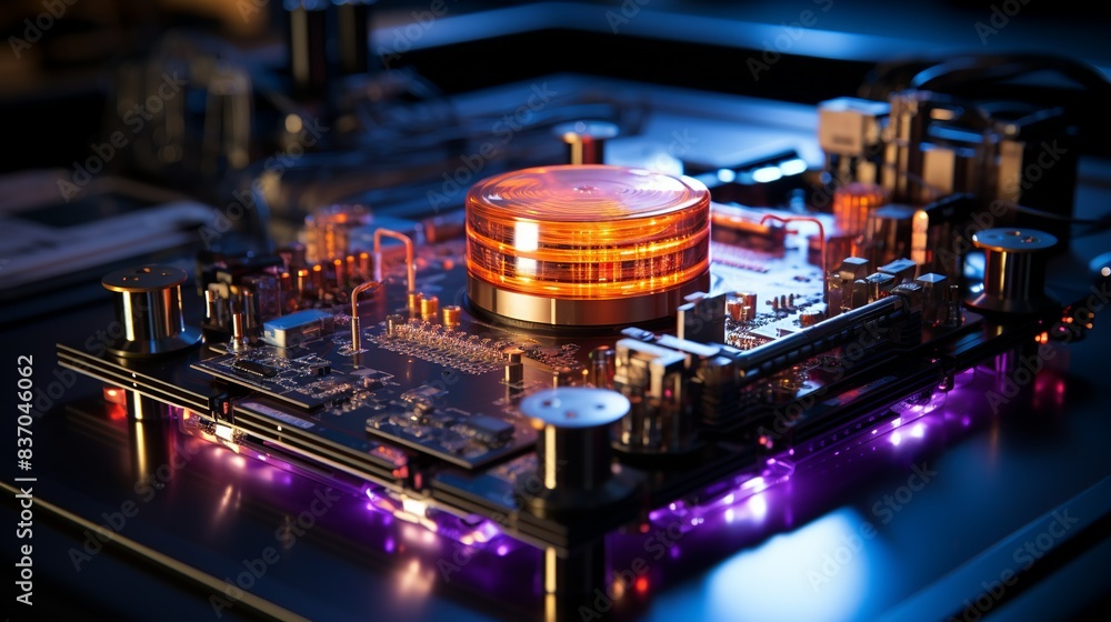 A high-resolution image of a quantum computer with qubit processors and superconducting ...