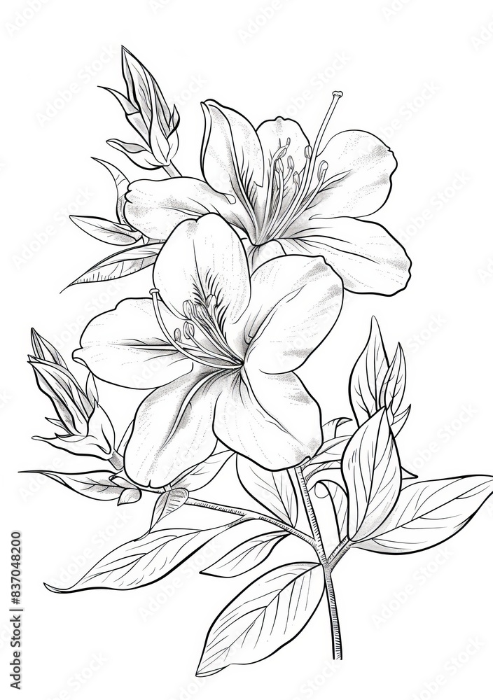 This simple coloring page features a single azalea flower with leaves ...