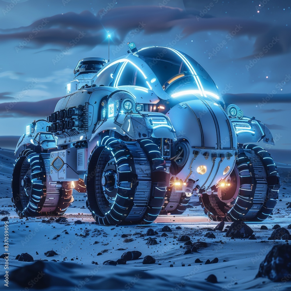 A futuristic sci-fi style lunar rover, mech shaped, beautifully ...