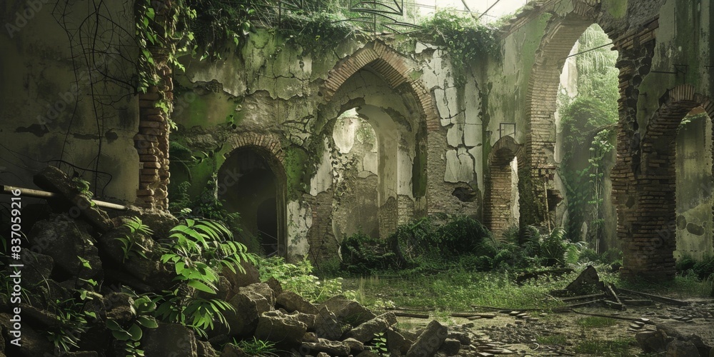 Ruins, wilderness, growing ruins, natural regeneration, depressed ...