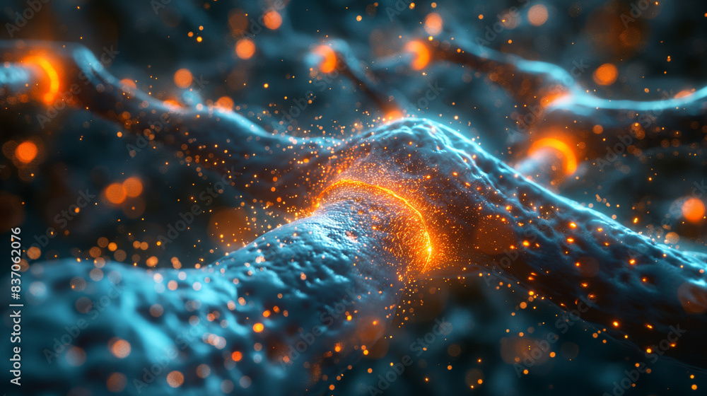 Neuron cells system - 3d rendered image of Neuron cell network on black ...