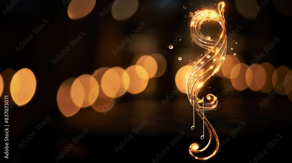 Photograph of a single musical note floating in mid-air, glowing with ...