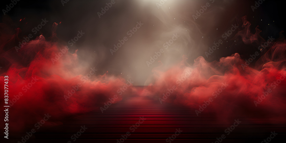 Red Smoke Rising from Wooden Floor Stairs, Contrasted by a Black ...