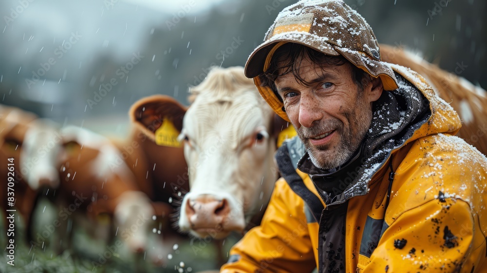 Farmers milking cows in a well-maintained dairy farm, illustrating the ...
