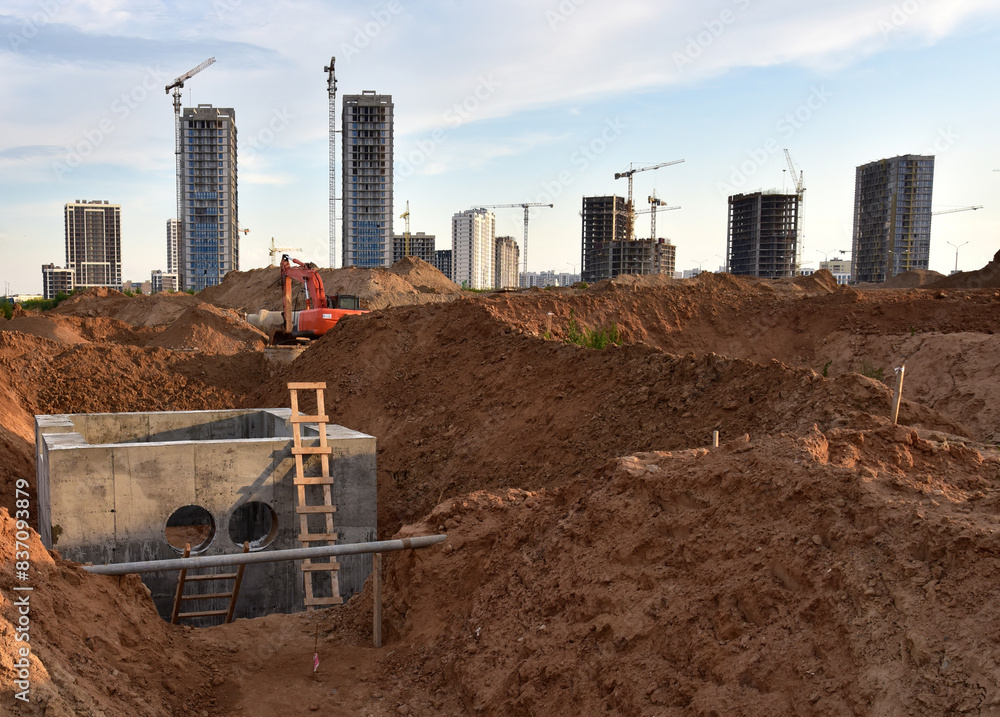 Construction of stormwater pits, sanitary sewer system distribution ...