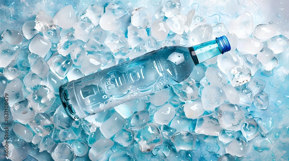 Chilled water bottle on ice. Cool and refreshing drink concept. Perfect ...