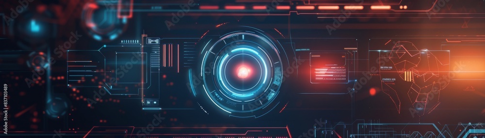 A futuristic interface showing an unlocked status, digital theme, side ...