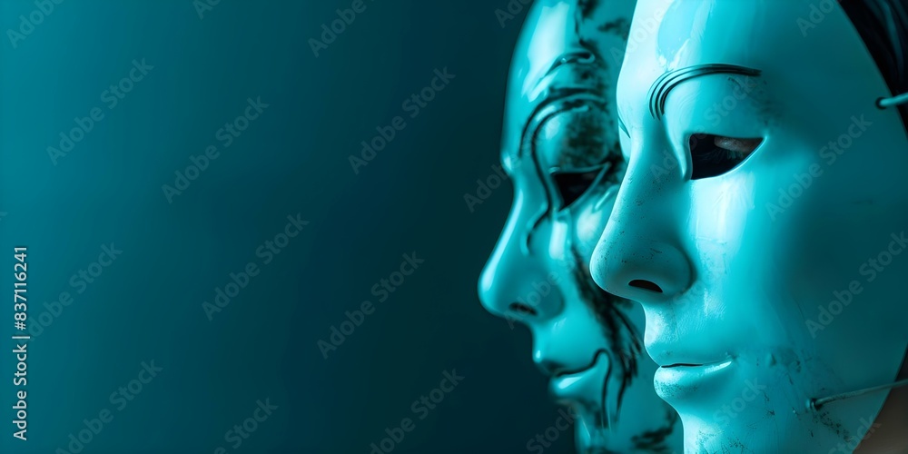 Character conceals true feelings with masks projecting fake emotions ...