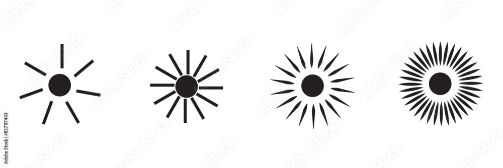 Radial circle lines. Circular lines elements. Symbol of Sun star rays ...