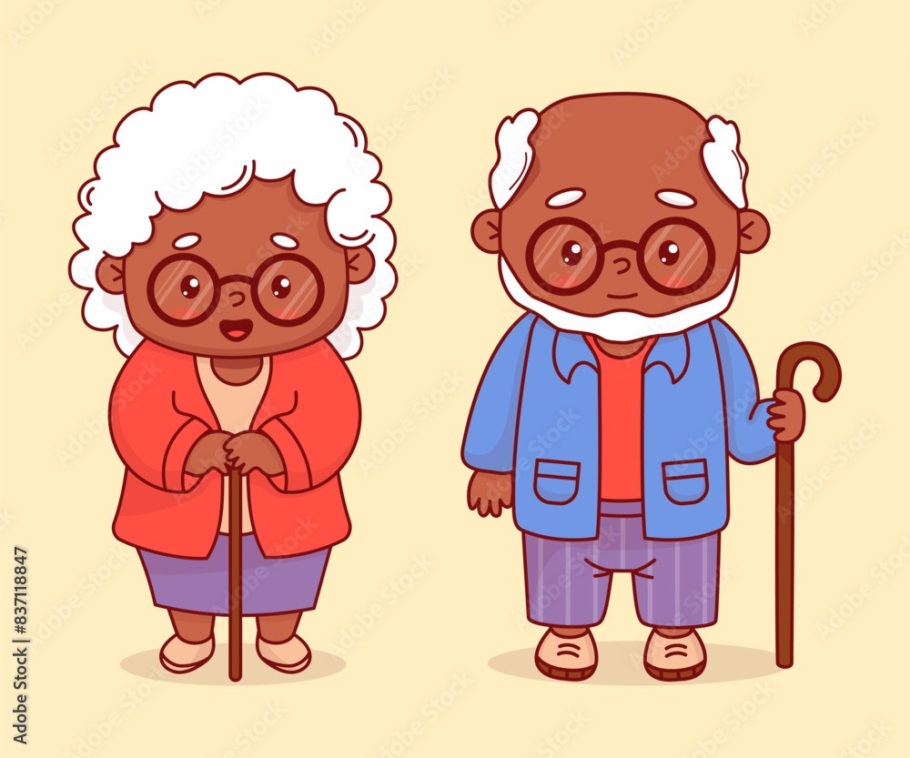 Black ethnic couple grandparents. Cute elderly gray-haired man and ...