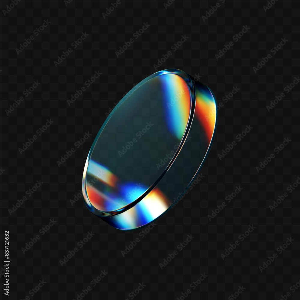 3d crystal glass disk with refraction and holographic effect isolated ...