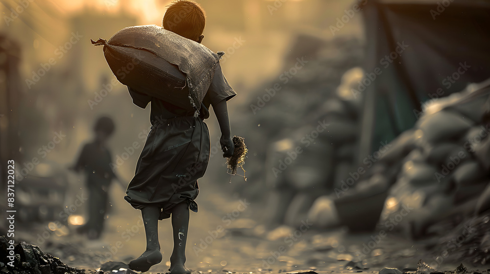 Child labor back view, concept of Exploitation and Oppression, Stock ...