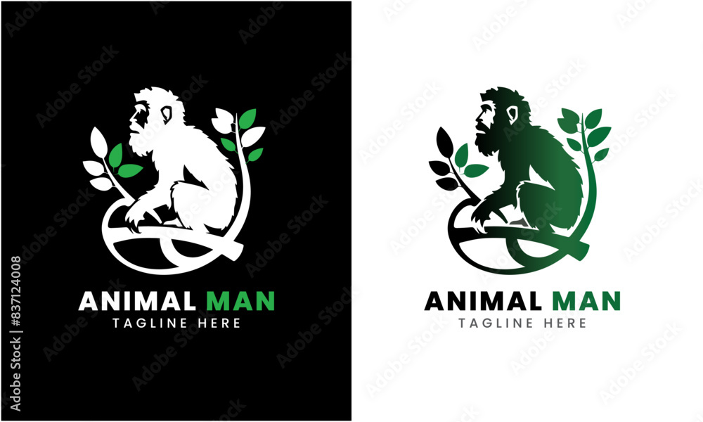 Monkey logo icon, monkey man vector, forest monkey face minimalist ...