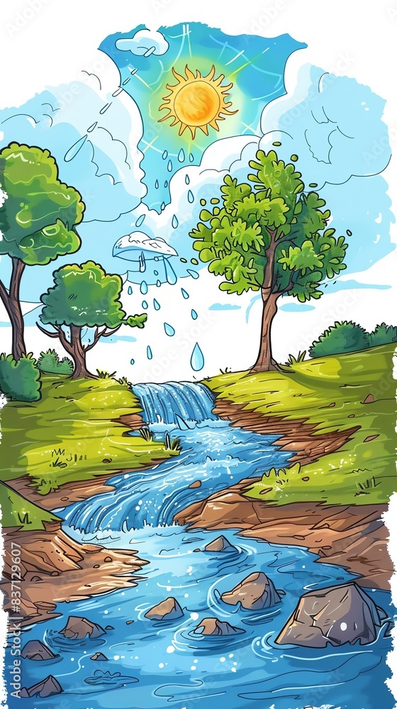 A white background image of a science flashcard illustrating the water ...