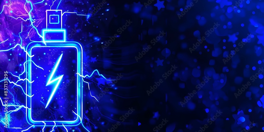 Lithium ion battery with a lightning bolt icon abstract stars ...