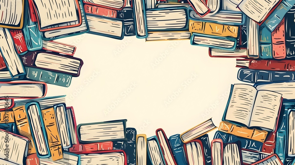 Whimsical Book Page Border Design with Empty Background for World Book ...