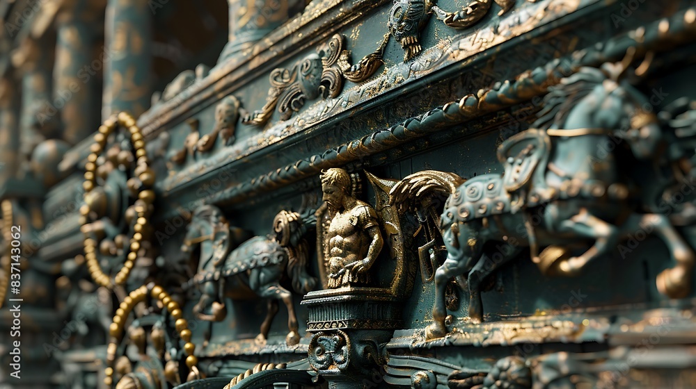 Detailed view of a Roman chariot, complete with ornate carvings and ...