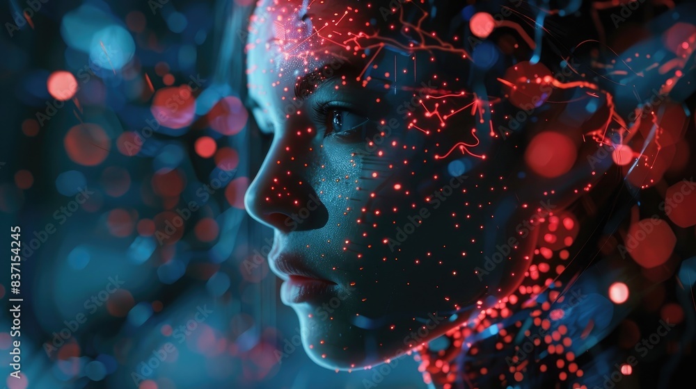 Artificial intelligence in image of cyborg girl with electronic brain ...