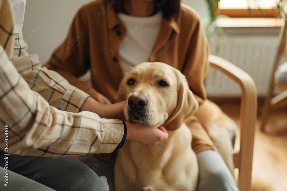 Endearing moment between dog owners and their loyal golden retriever ...