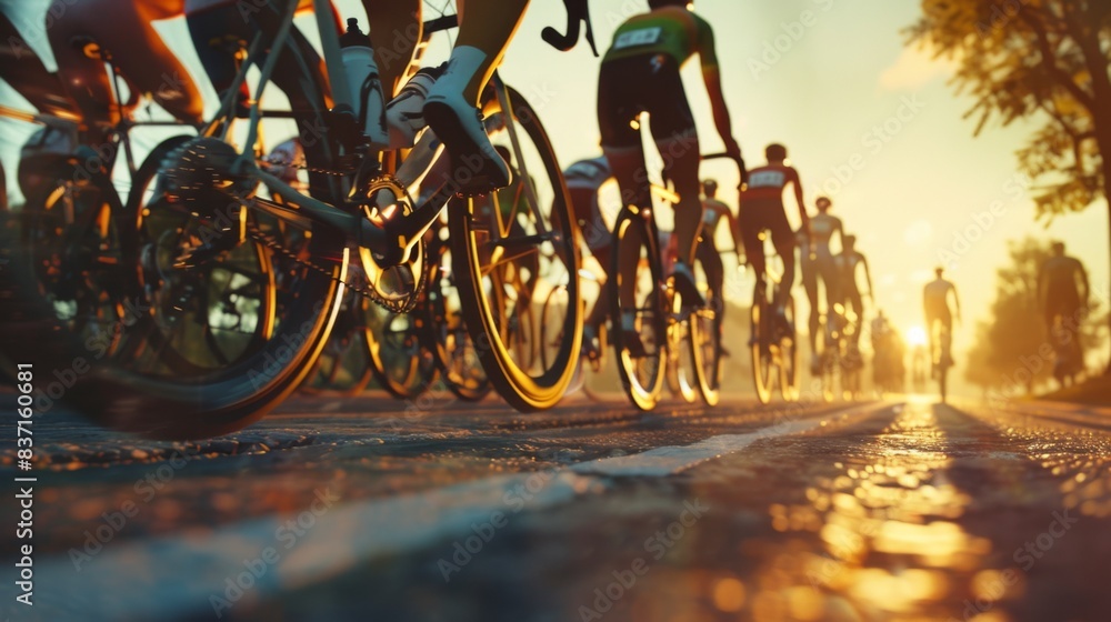 Competitive Cycling Close-Up Group of Cyclists in Professional Gear ...