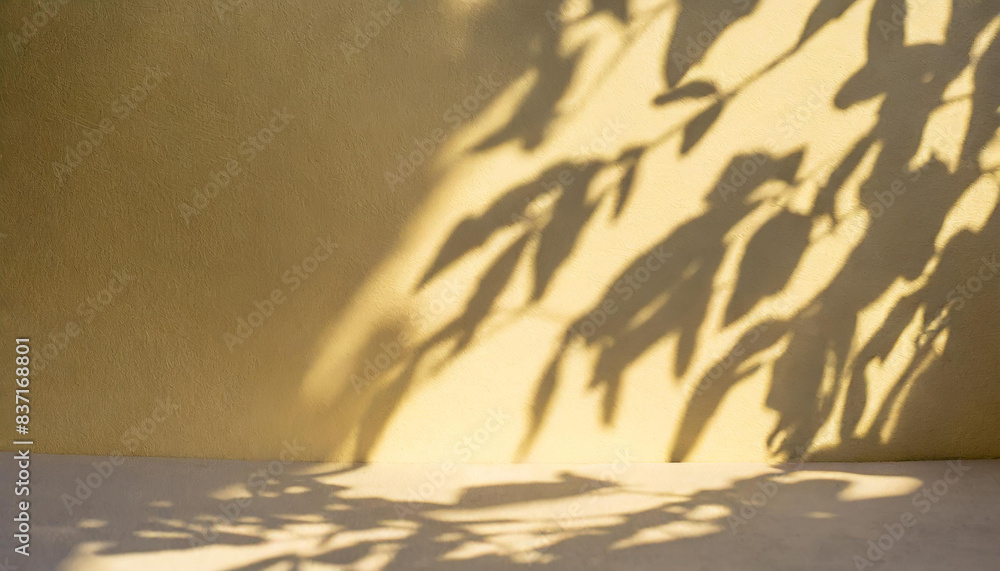 light background of shadows from plant leaves on a delicate light ...