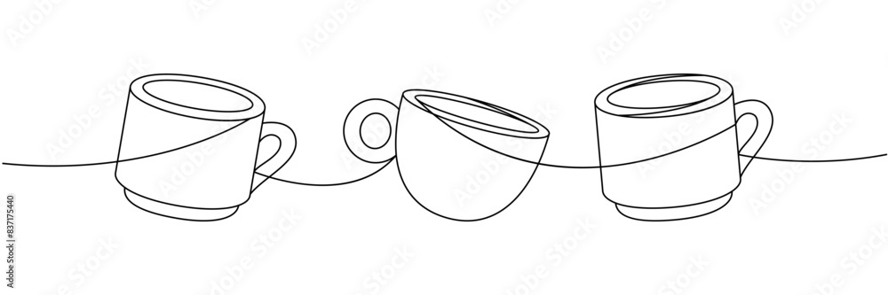 Espresso coffee cups one line continuous drawing. Hand drawn elements ...