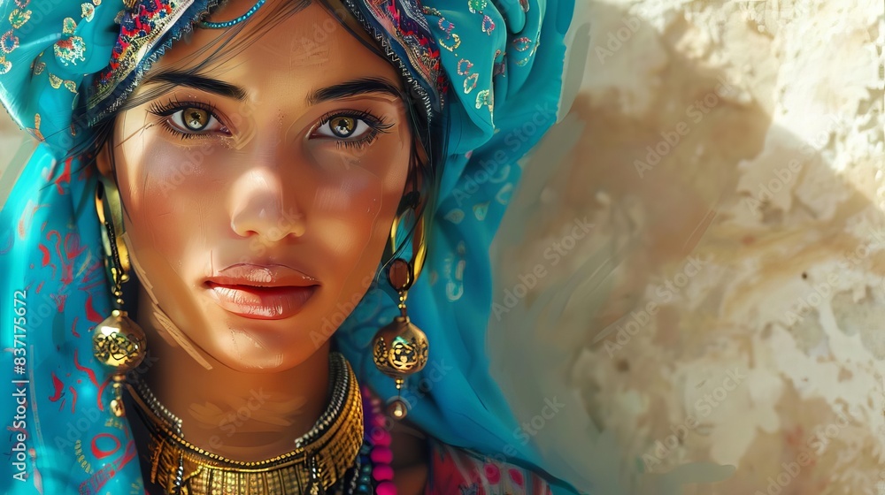 striking moroccan woman portrait beautiful female with traditional ...