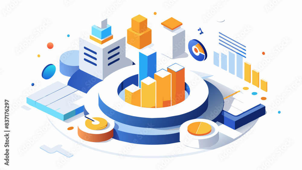 Isometric Data Analysis Concept Illustration with 3D Charts and Graphs ...