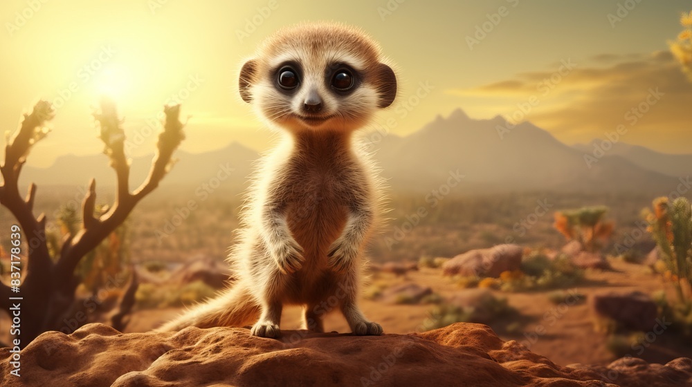 Cute Meerkat Pup on a Rock in the African Desert: Charming Mammal in ...