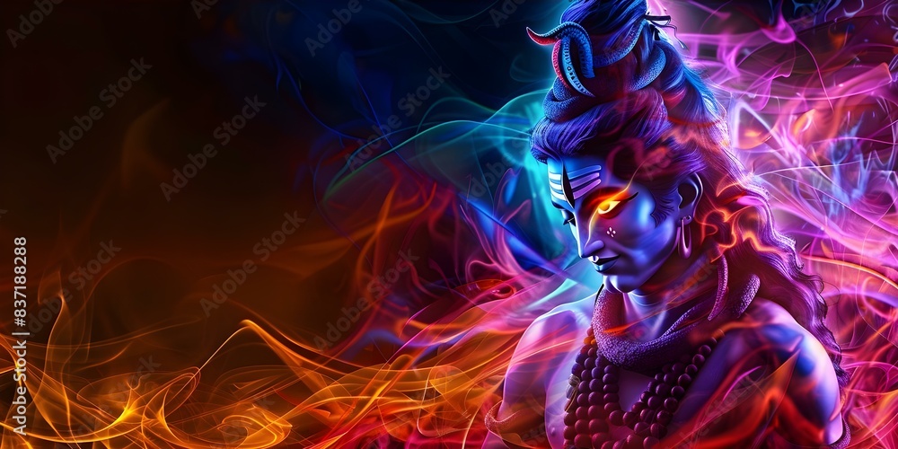 Digital image of Hindu god Shiva with fiery eye showcasing divine power ...