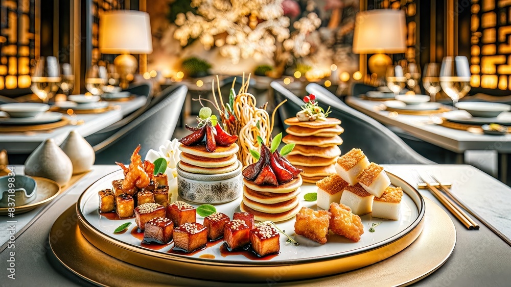 Luxurious presentation of gourmet Chinese cuisine with bite-sized ...