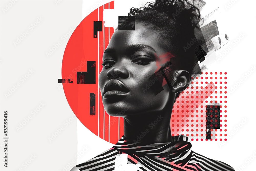 african american black female fashion model posing with collage art ...