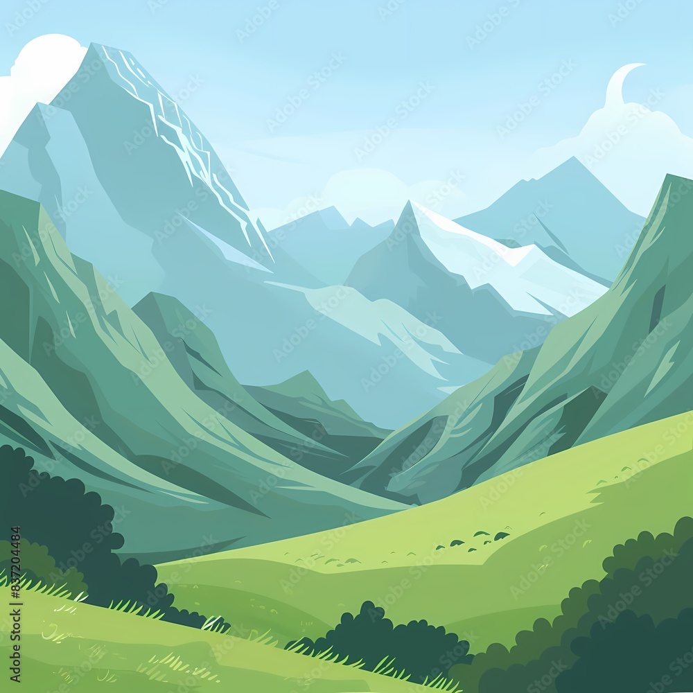 Lush Green Valleys and Majestic Mountains - Earth Flat Design Cartoon ...