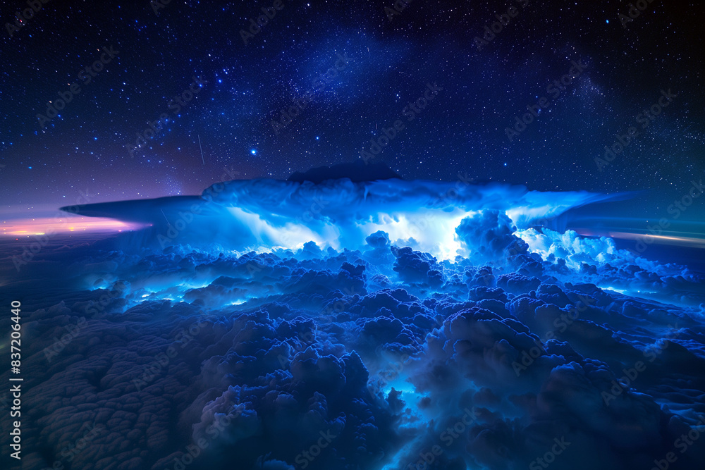 Blue Jet lightning phenomenon in the upper atmosphere, powerful blue ...