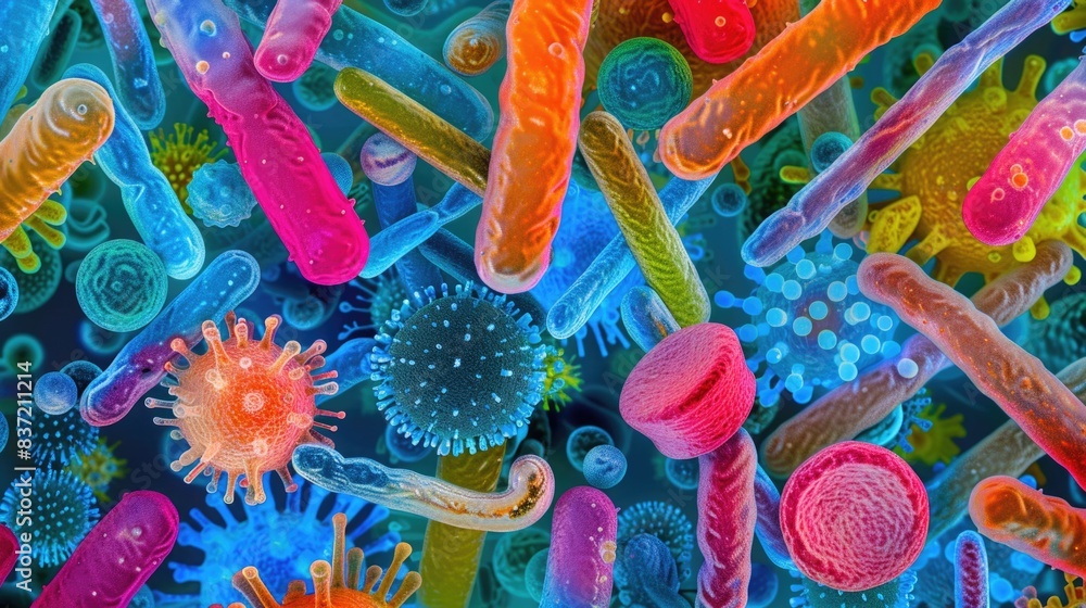 Bacteria diversity under microscopic magnification background ...