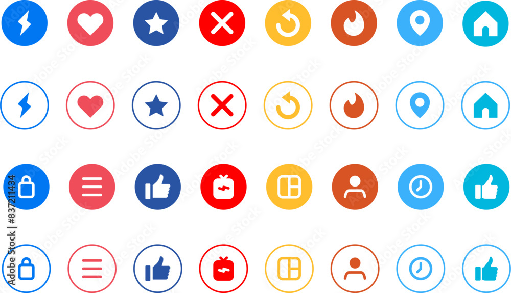 Social media generic reaction icons set. Social media dating icons ...