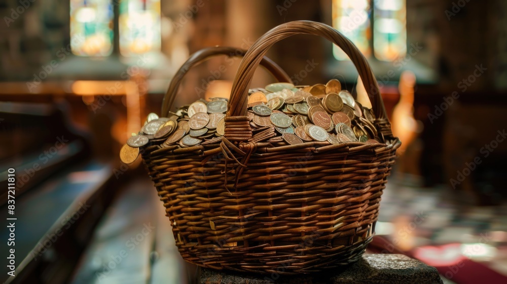 Basket of tithes and offerings in the Church return to God stewardship ...