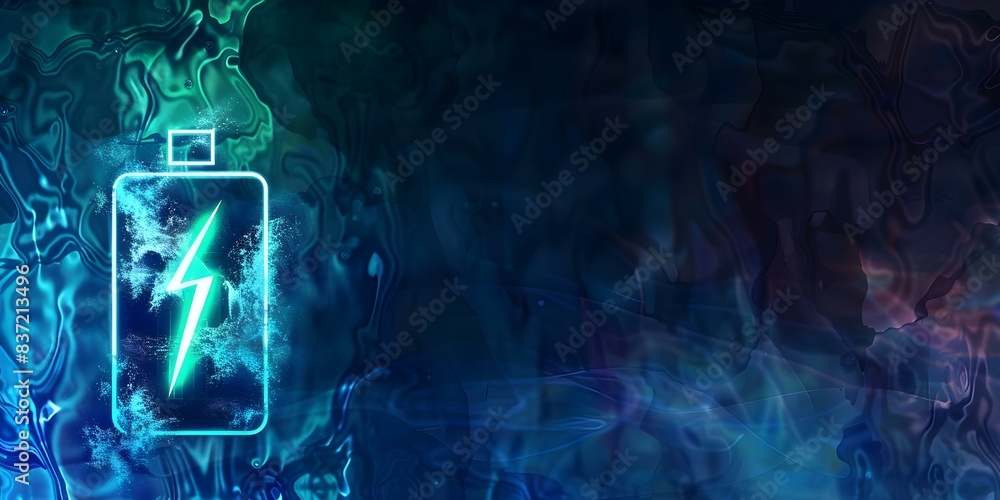 Lithium ion battery with a lightning bolt icon abstract water ...